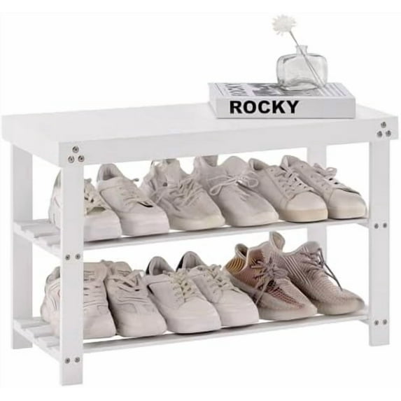 Bamboo Shoe Rack for Entryway, 3-Tier Shoe Rack Bench for Front Indoor ...