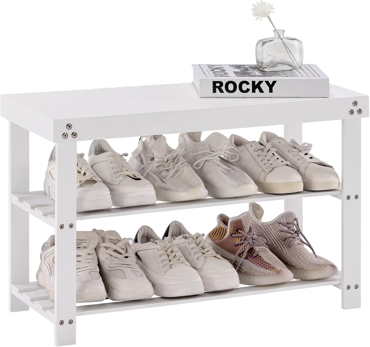 Bamboo Shoe Rack for Entryway, 3-Tier Shoe Rack Bench for Front Indoor ...