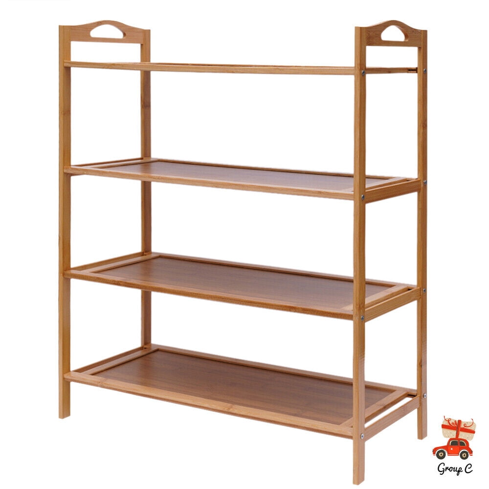 Bamboo Shoe Shelf 4 Tier Wood Entryway Storage Rack Shoe Display ...