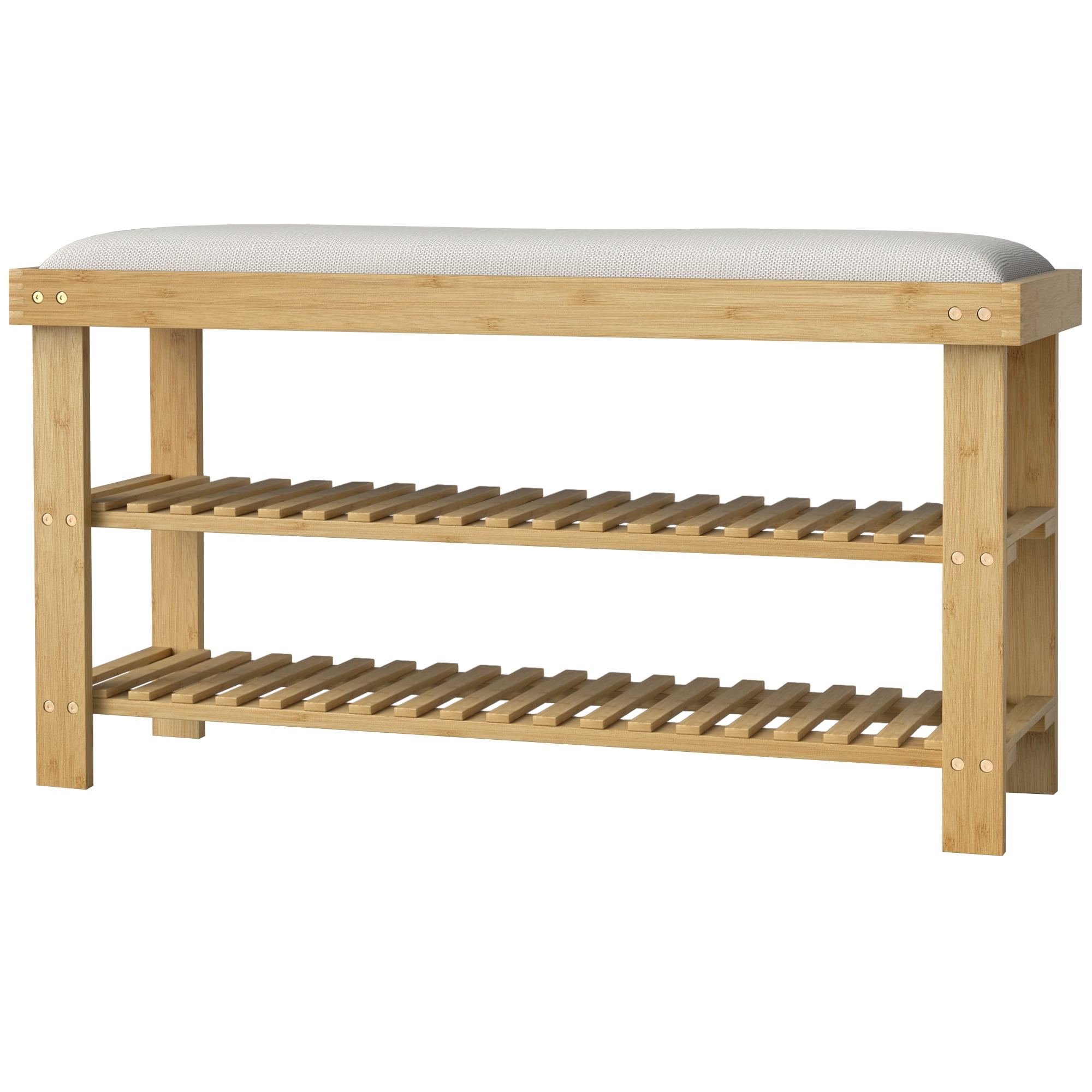 Bamboo Shoe Storage Bench, 3-Tier Entryway Bench with Cushion, Shoe ...