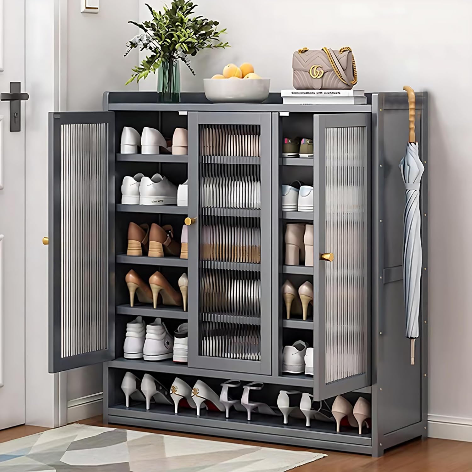 Bamboo Shoe Storage Cabinet with Doors, 7 Tier Freestanding Shoe ...