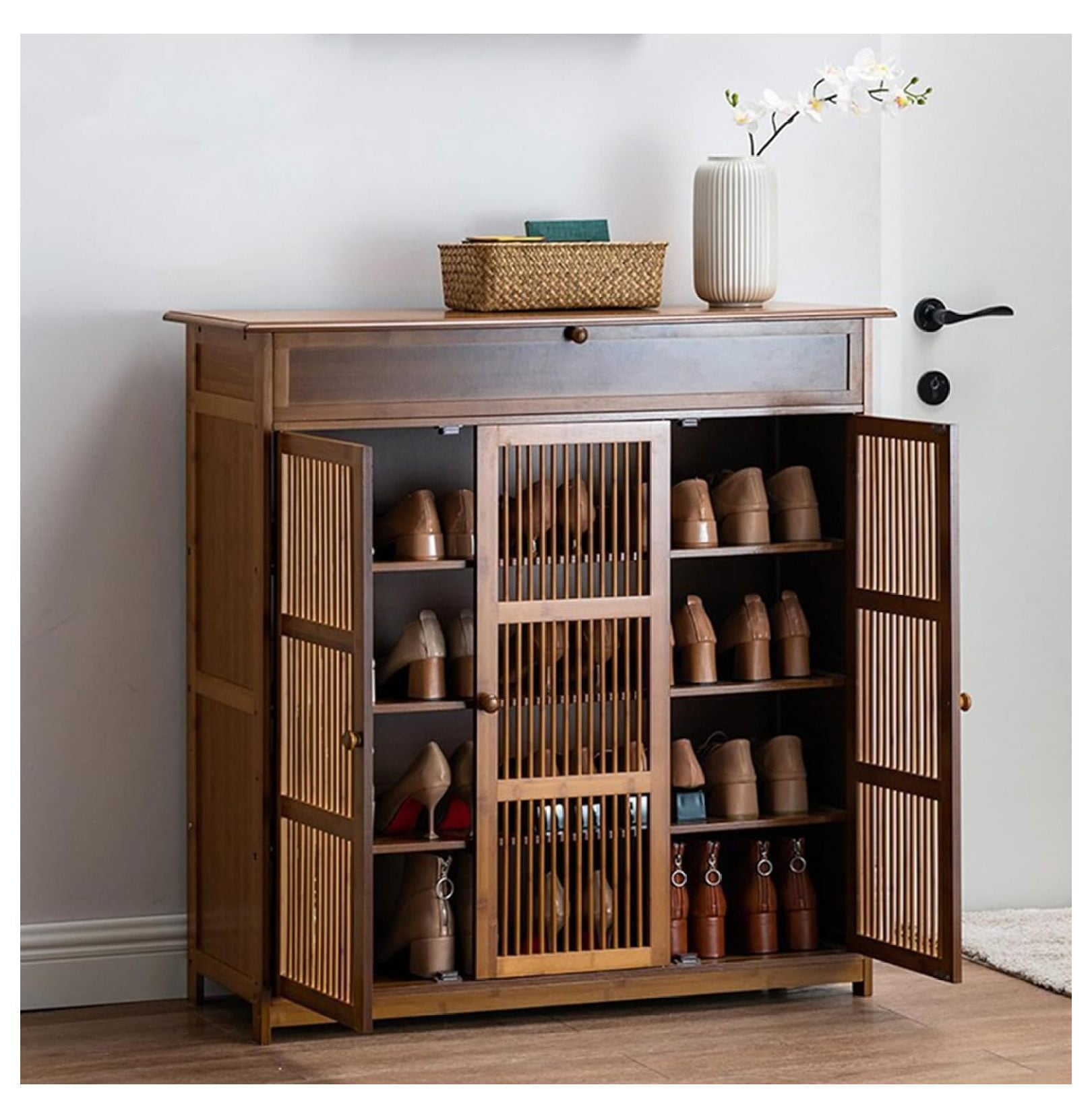 Bamboo Shoe Storage Cabinet with Drawer and Wide Top,5-Tier Shoe ...