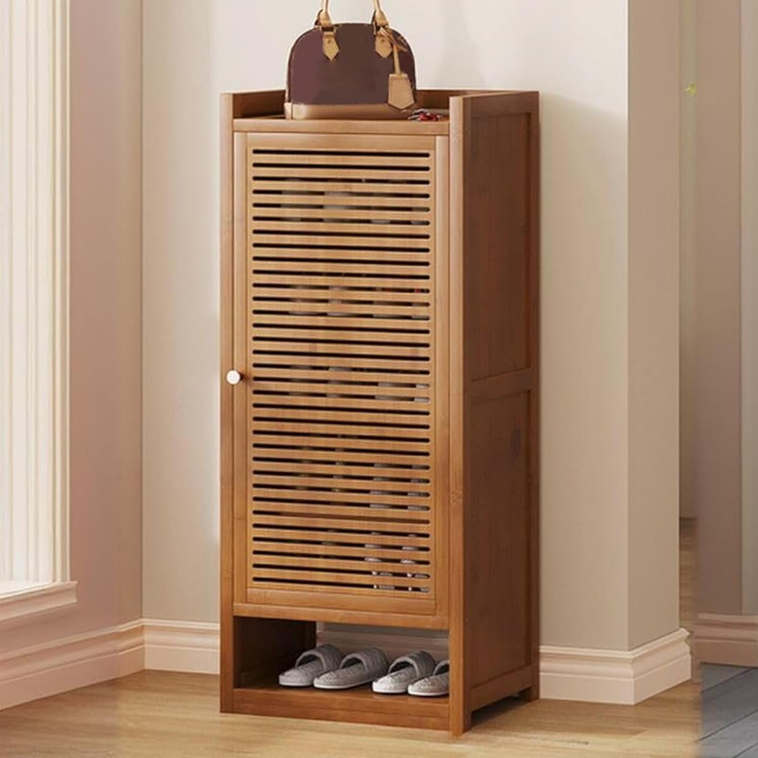 Bamboo Shoe Storage Cabinet,Large Shoe Cabinet with Shutter Doors, Free ...