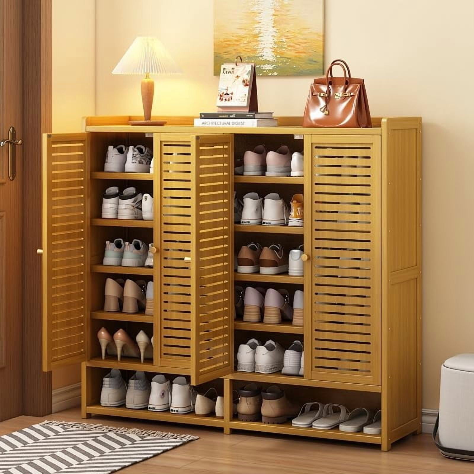 Bamboo Shoe Storage Cabinet with Shutter Doors, 7 Tier Freestanding ...