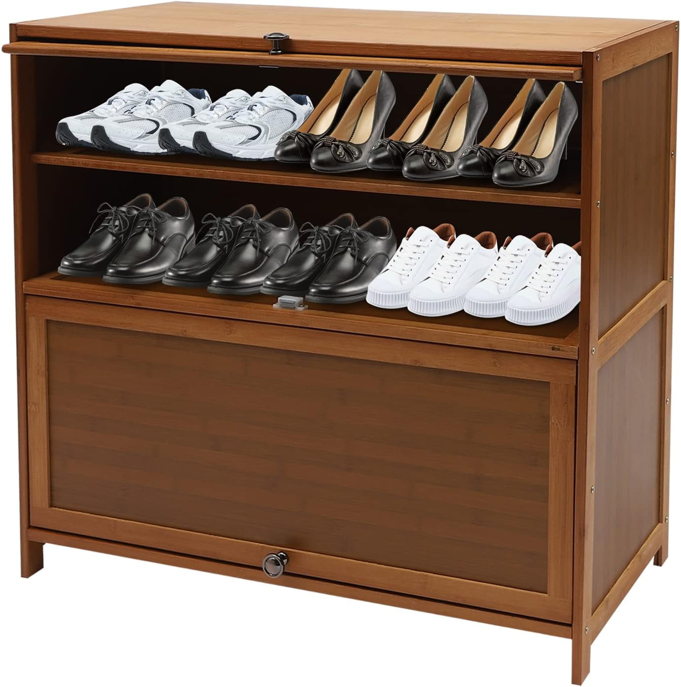 Bamboo Shoe Storage Cabinet with Doors, 4 Tier Freestanding Shoes Heels ...
