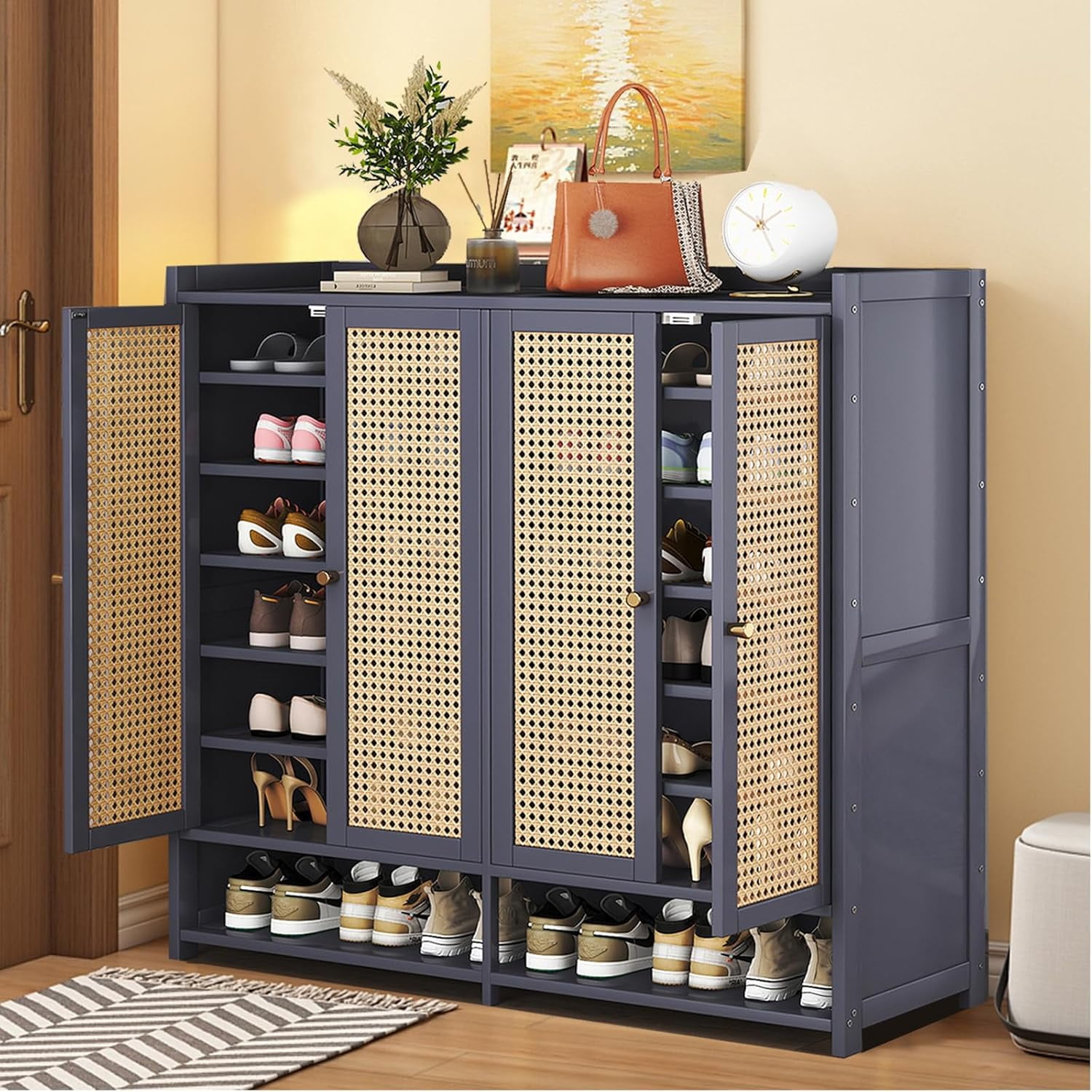 Bamboo Shoe Storage Cabinet with Doors – Freestanding Shoe Organizer ...