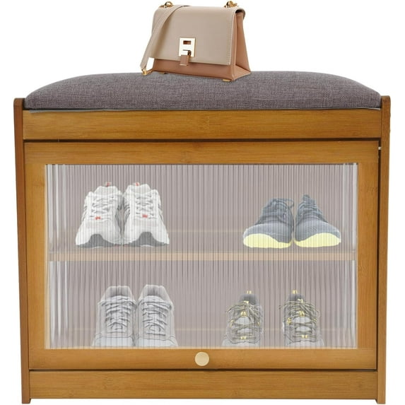 Bamboo Shoe with Storage - 2-Tier Entryway Shoe Rack with Cushioned ...