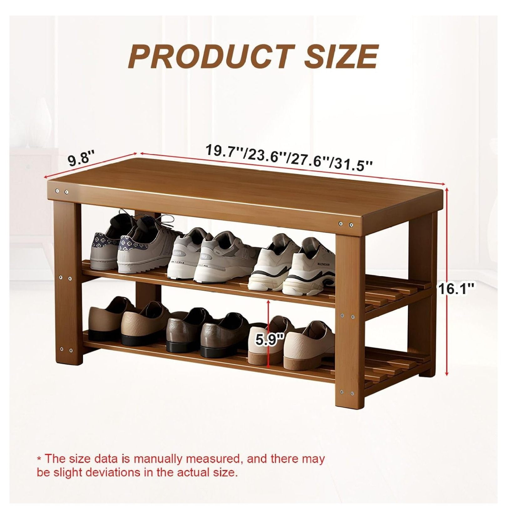 Bamboo Shoe with Storage, 3 Tier Sturdy Shoe Rack for Entryway, 220lb ...