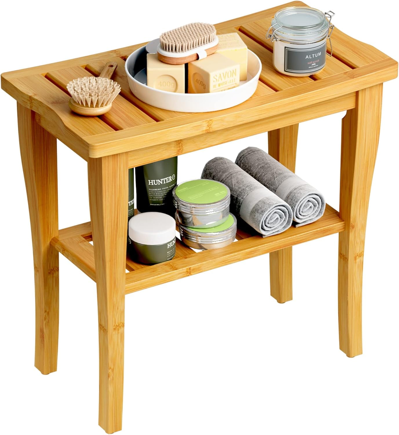 Bamboo Shower Bench 2-Tier Spa Shower Stool for Inside Shower with ...