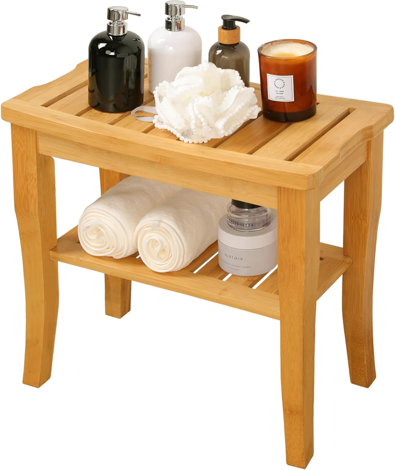 Bamboo Shower Bench - Bathroom Bench Seat with Storage Shelf,19 Inch 2 ...