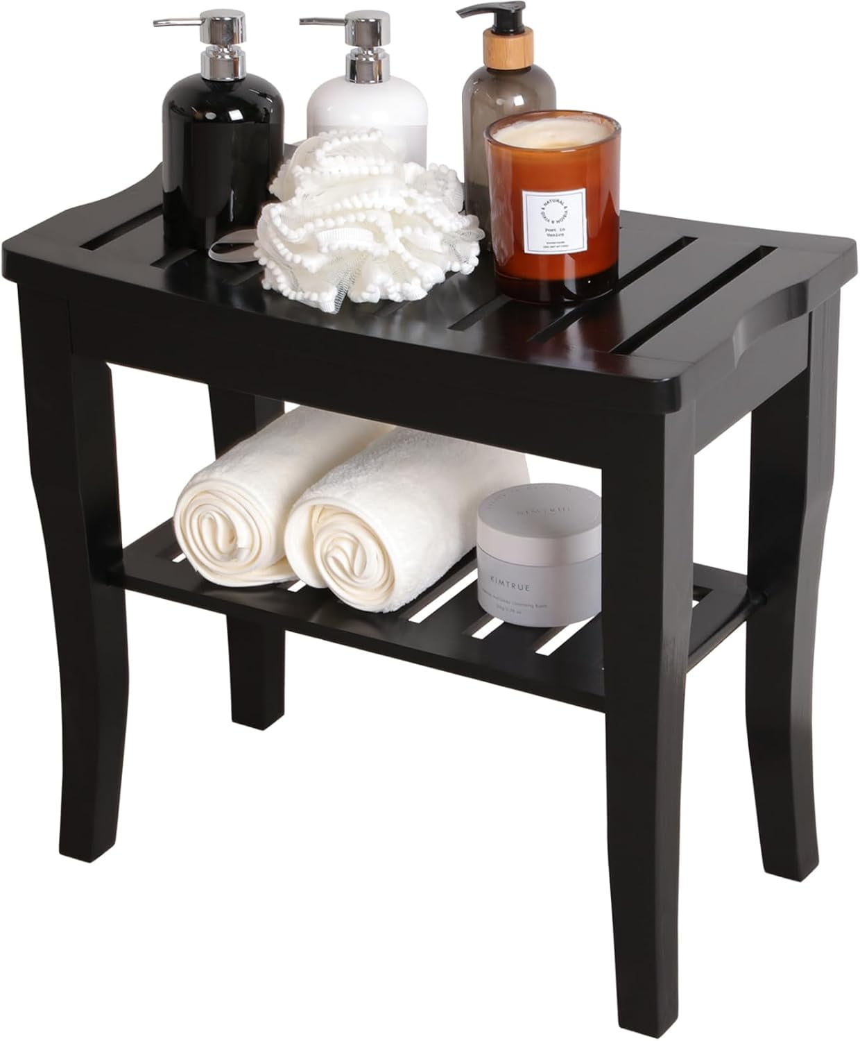 Bamboo Shower Bench - Bathroom Bench Seat with Storage Shelf,19 Inch 2 ...