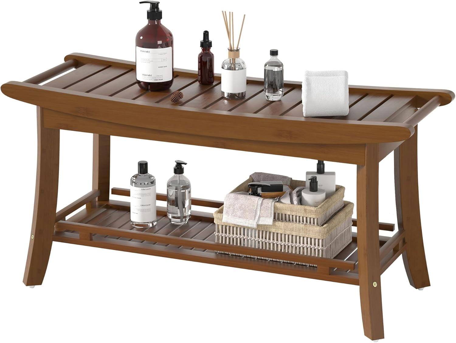 Bamboo Shower Bench Chair Bathroom Stool Seat for Inside Shower Bathtub ...