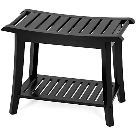 Bamboo Shower Bench Inside Shower Stool with Storage Shelf, Spa Bath ...