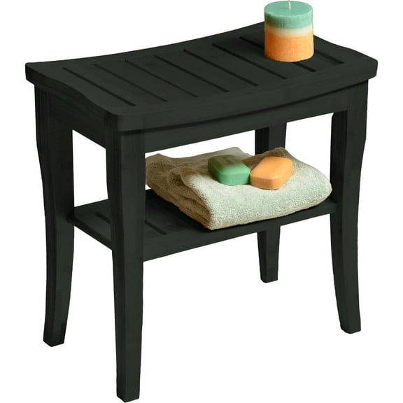 Bamboo Shower Bench with Storage Shelf, Wooden Spa Bath Deluxe ...