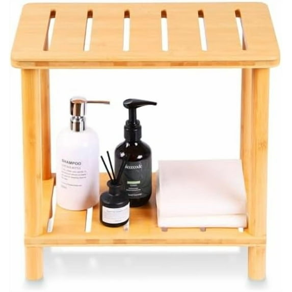 Bamboo Shower Bench Stool, Shower Stool for Inside Shower with Storage ...