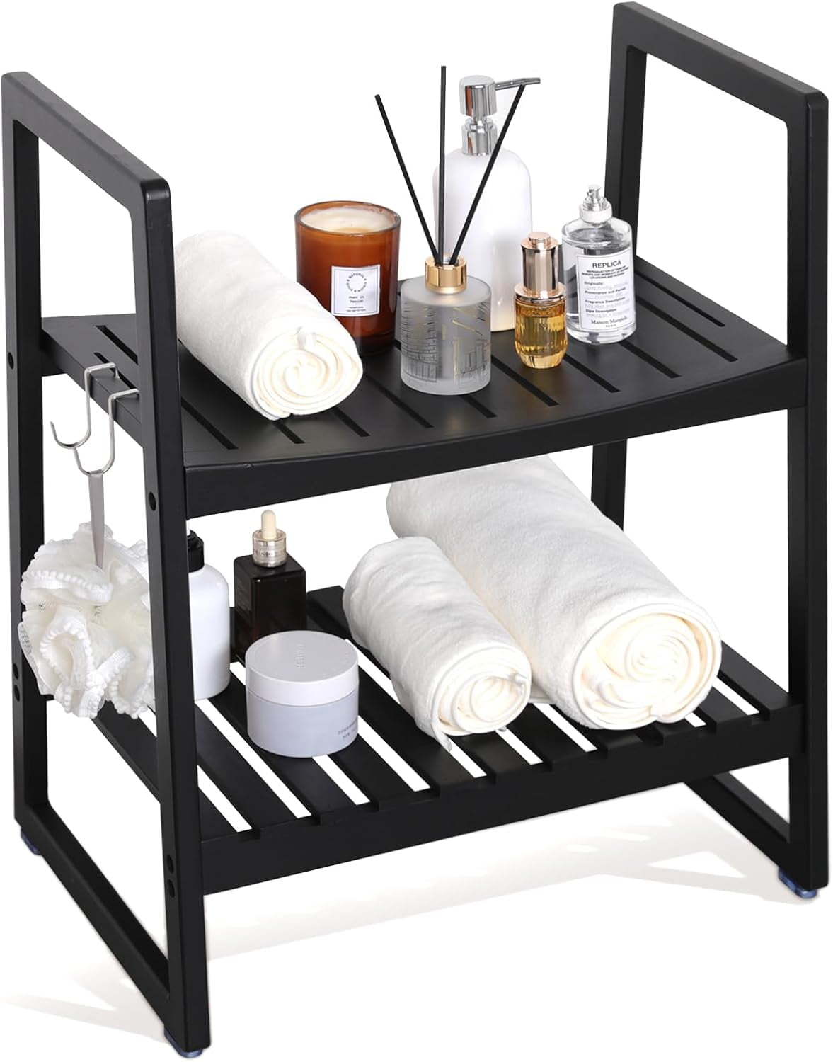 Bamboo Shower Bench - Stool with Storage Shelf,Armrest Bath Benches ...