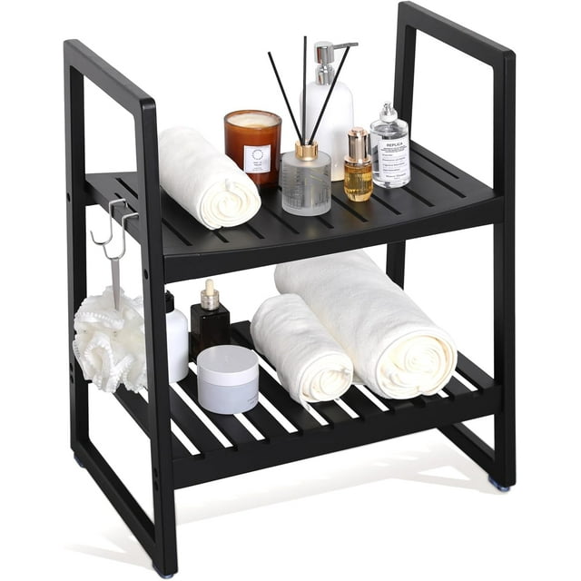 Bamboo Shower Bench - Stool with Storage Shelf,Armrest Bath Benches ...