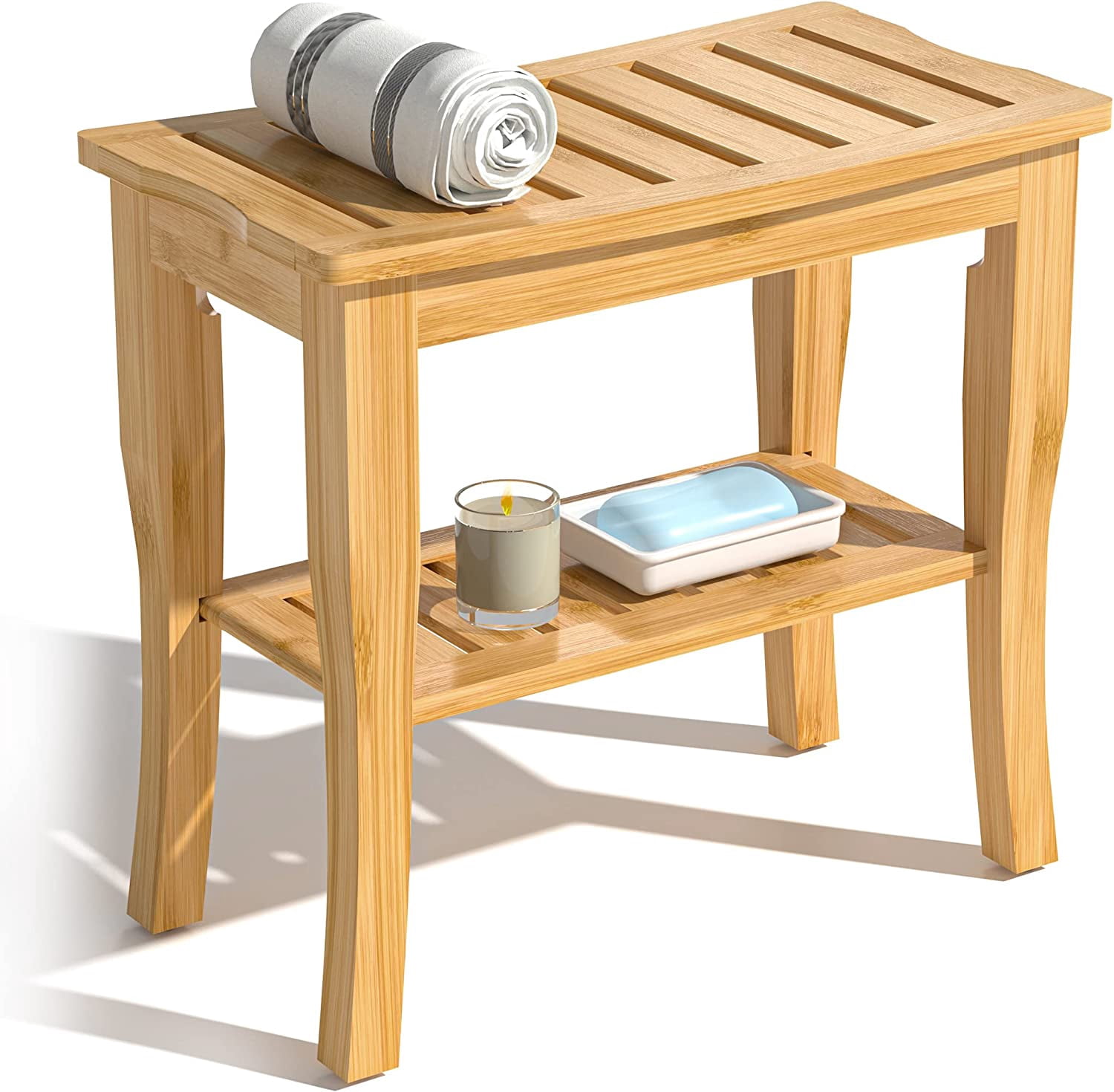 Bamboo Shower Bench & Stool Waterproof - Wood Shower Bench with Storage ...