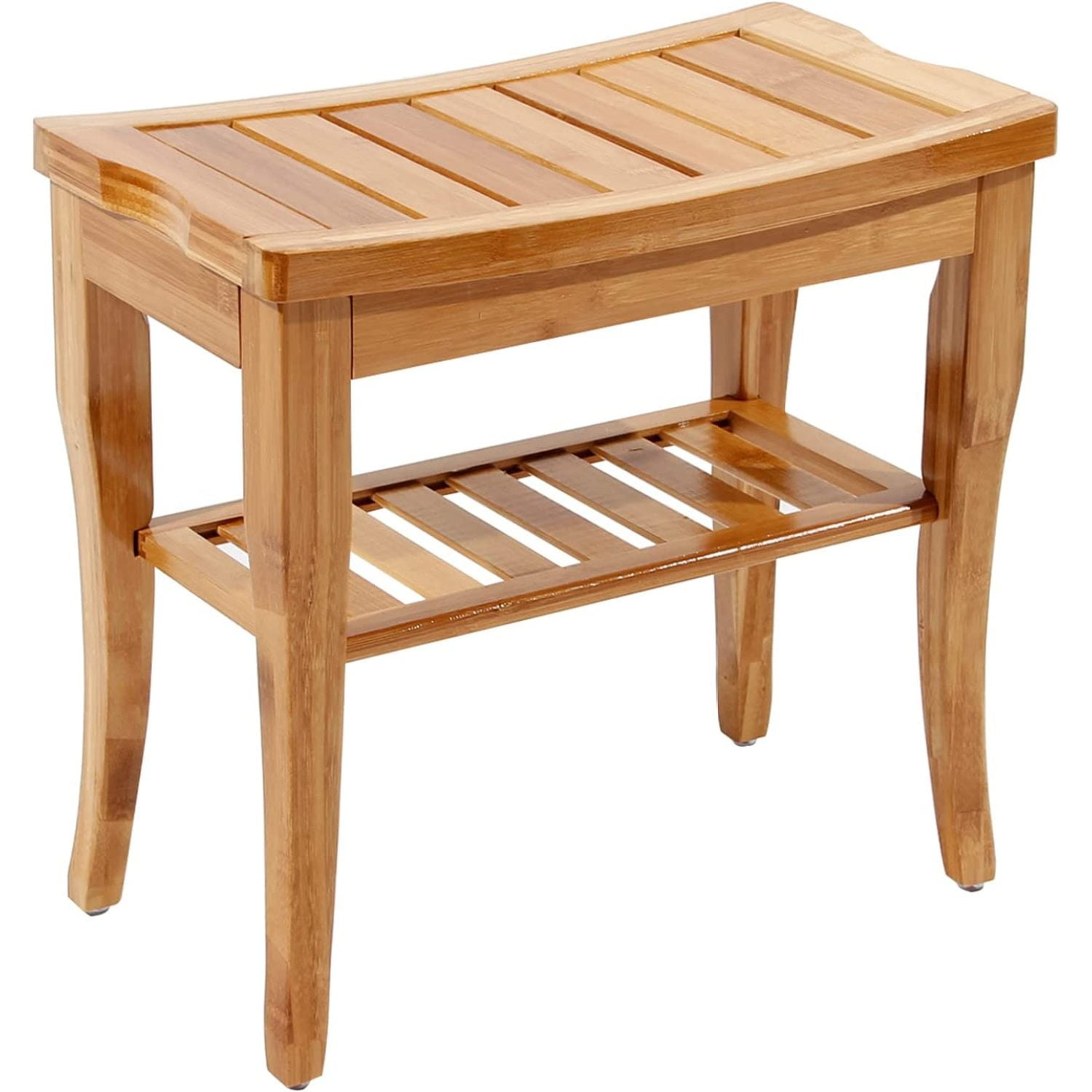 Bamboo Shower Bench, Waterproof Shower Stool with Storage Shelf, Wood ...