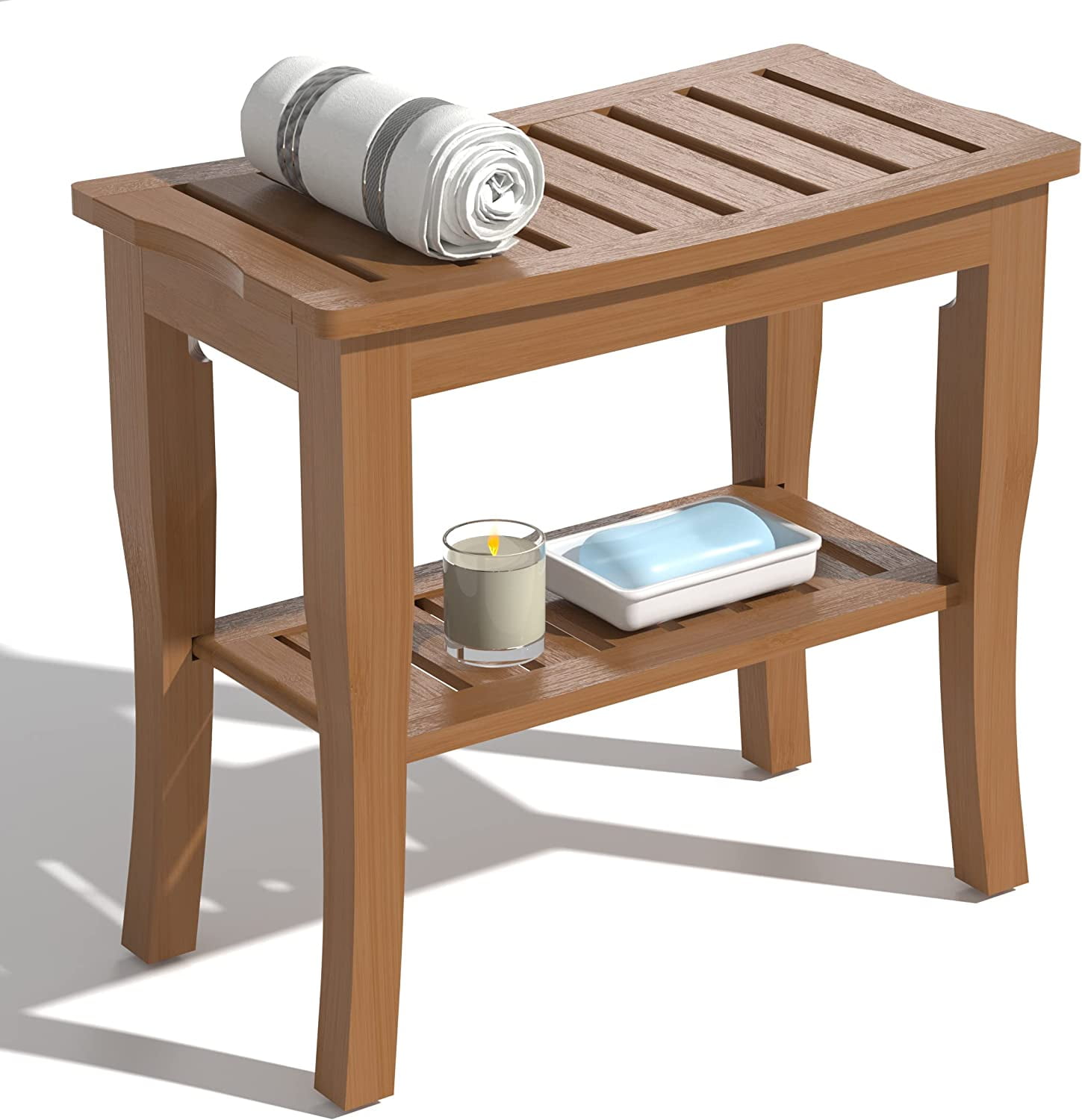 Bamboo Shower Bench with Shelf-Waterproof Wood Shower Stool for Inside ...