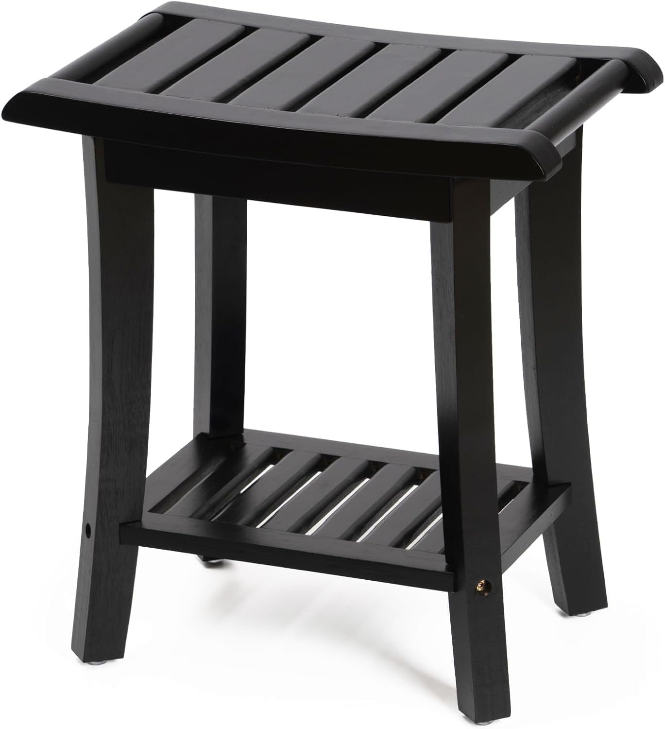 Bamboo Shower Bench with Storage Shelf, Wooden Spa Bath Deluxe ...