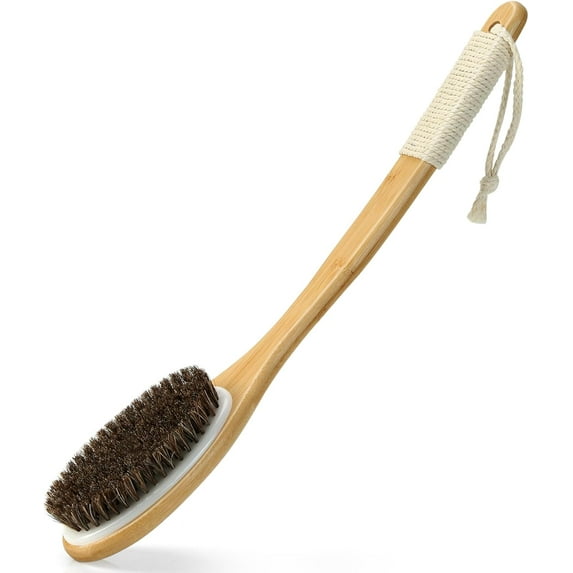 Bamboo Shower Brush with Curved Long Handle, 16.7 Inches Exfoliating ...