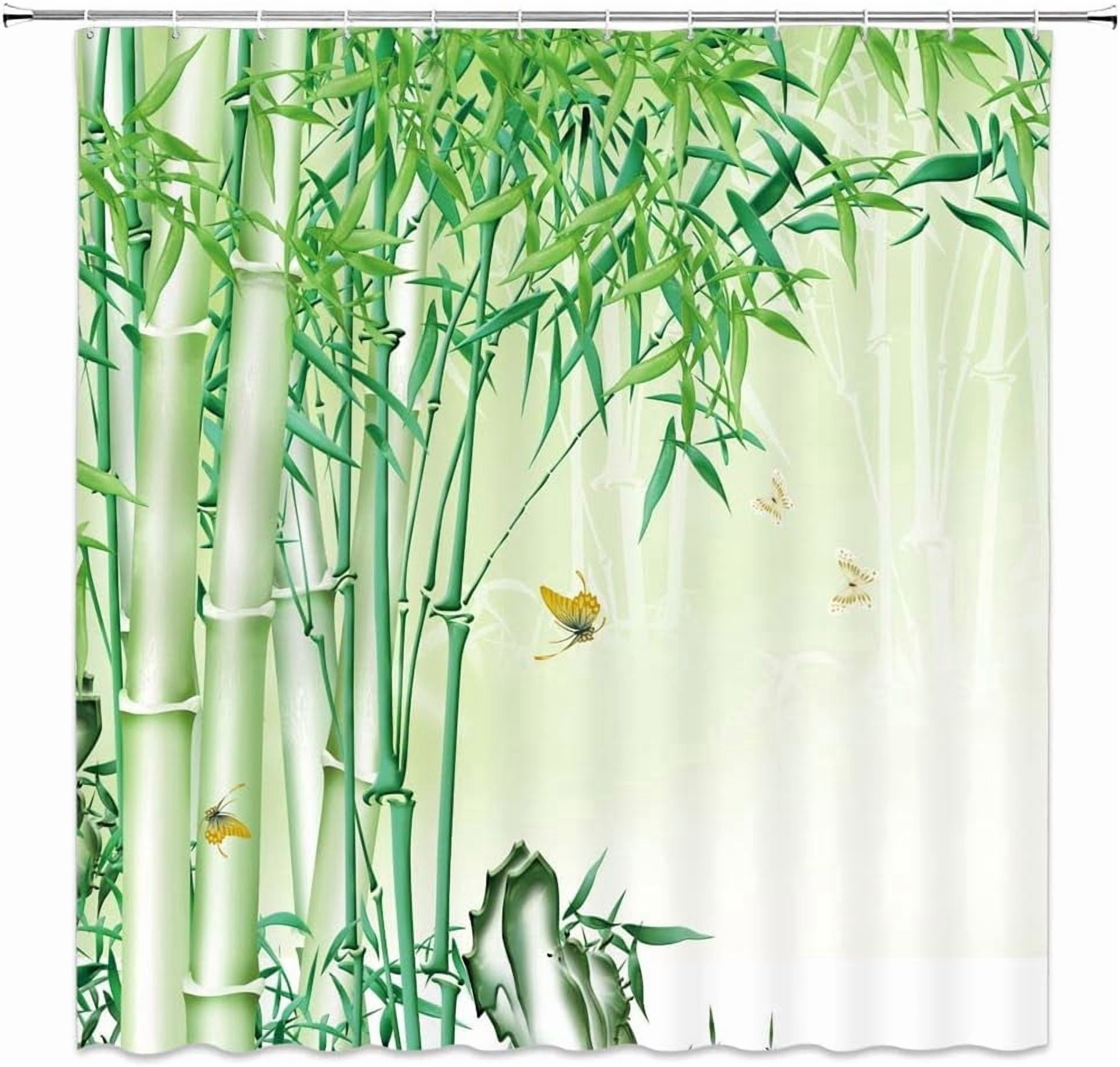 Bamboo Shower Curtain Green Bamboo Forest Tree Butterfly Japanese Asain ...