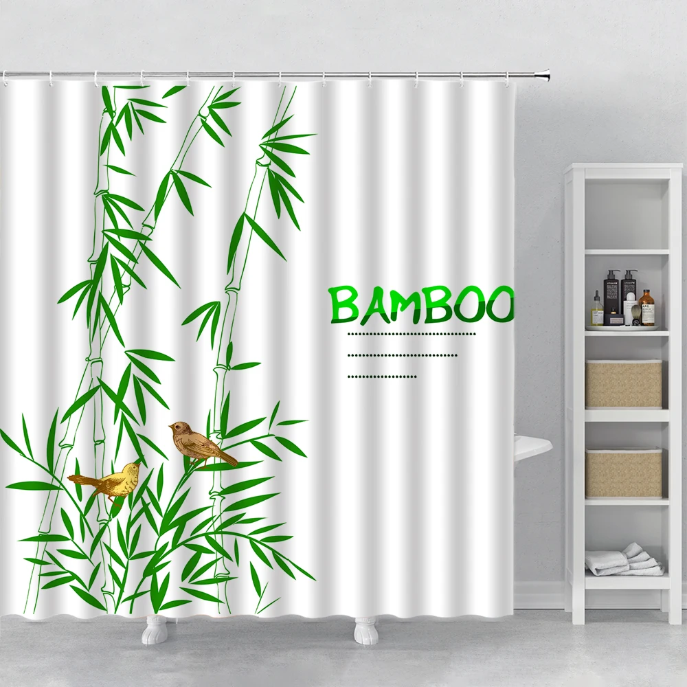 Bamboo Shower Curtain Hand Painted Plant Aesthetic Art Botanical Print ...