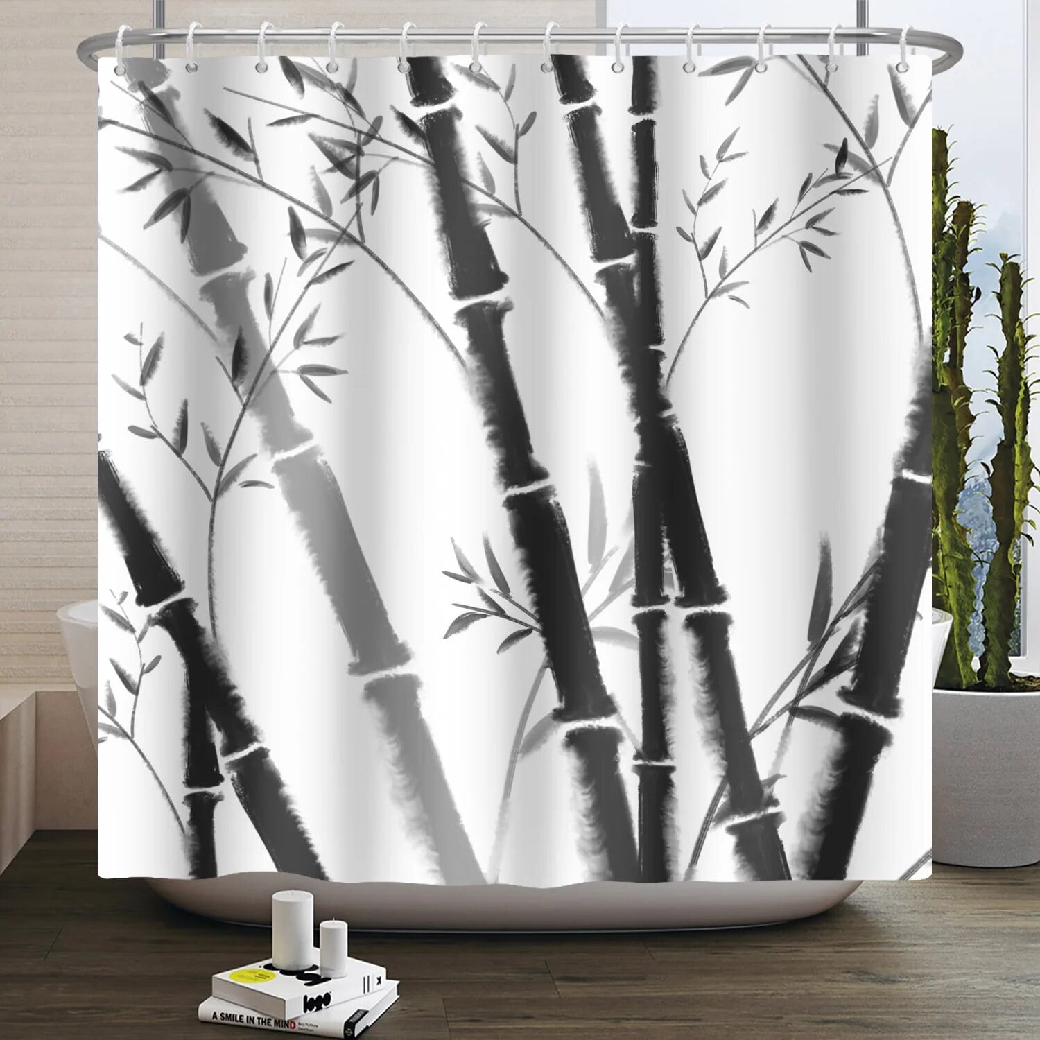 Bamboo Shower Curtain Watercolor Painting Spring Botanical Leaves ...