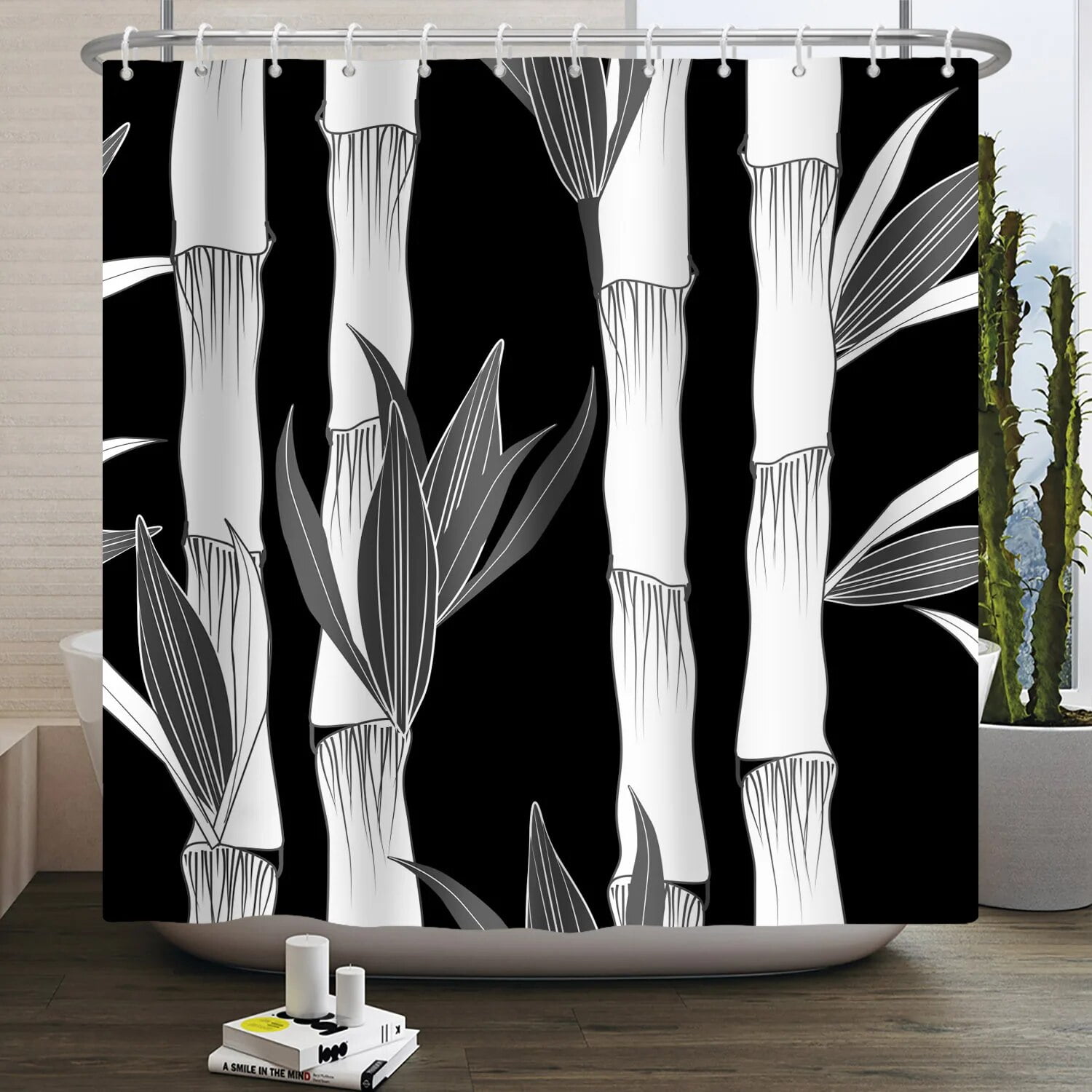 Bamboo Shower Curtain Watercolor Painting Spring Botanical Leaves ...