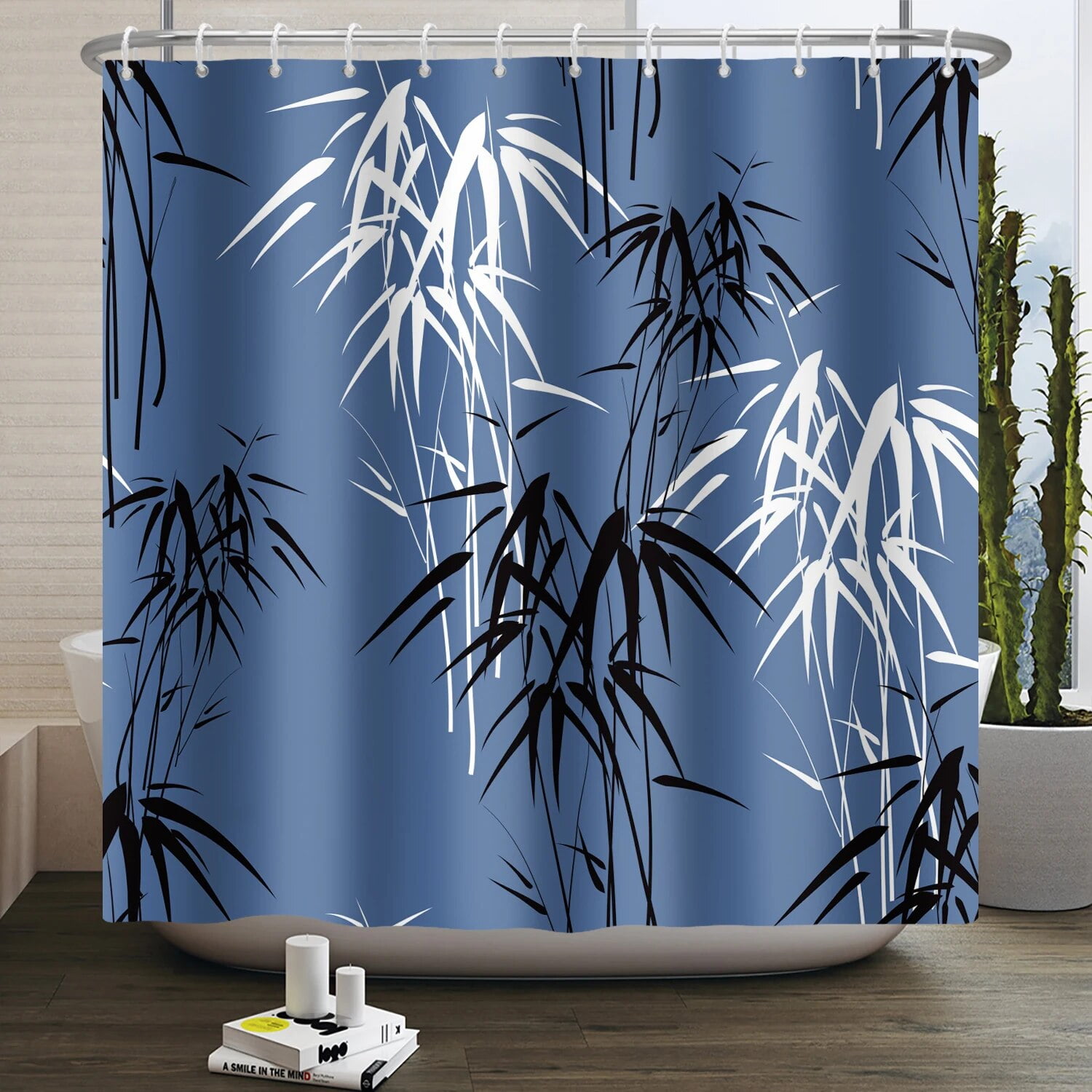 Bamboo Shower Curtain Watercolor Painting Spring Botanical Leaves ...