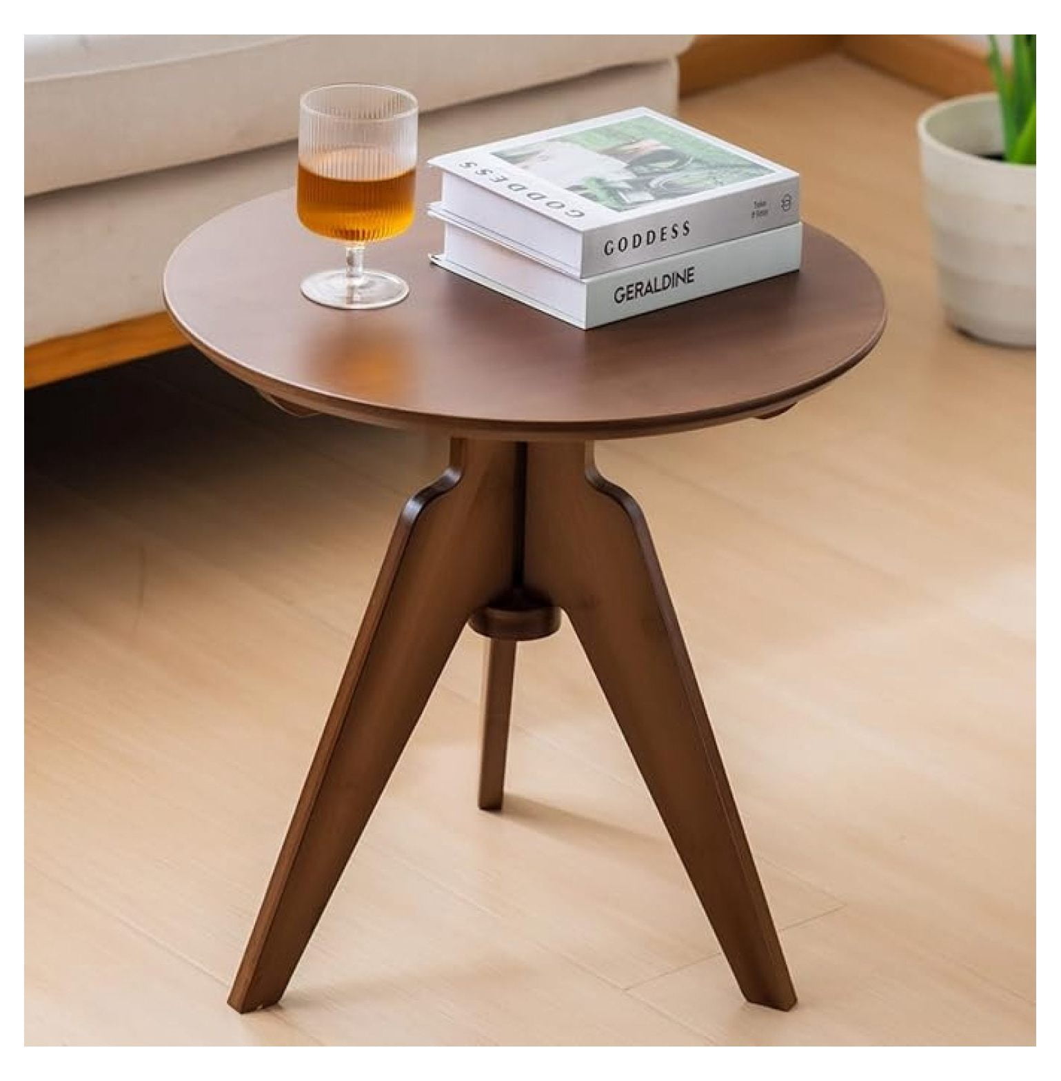 Bamboo Side Table - Round Accent Table, Small Coffee Table for Living ...