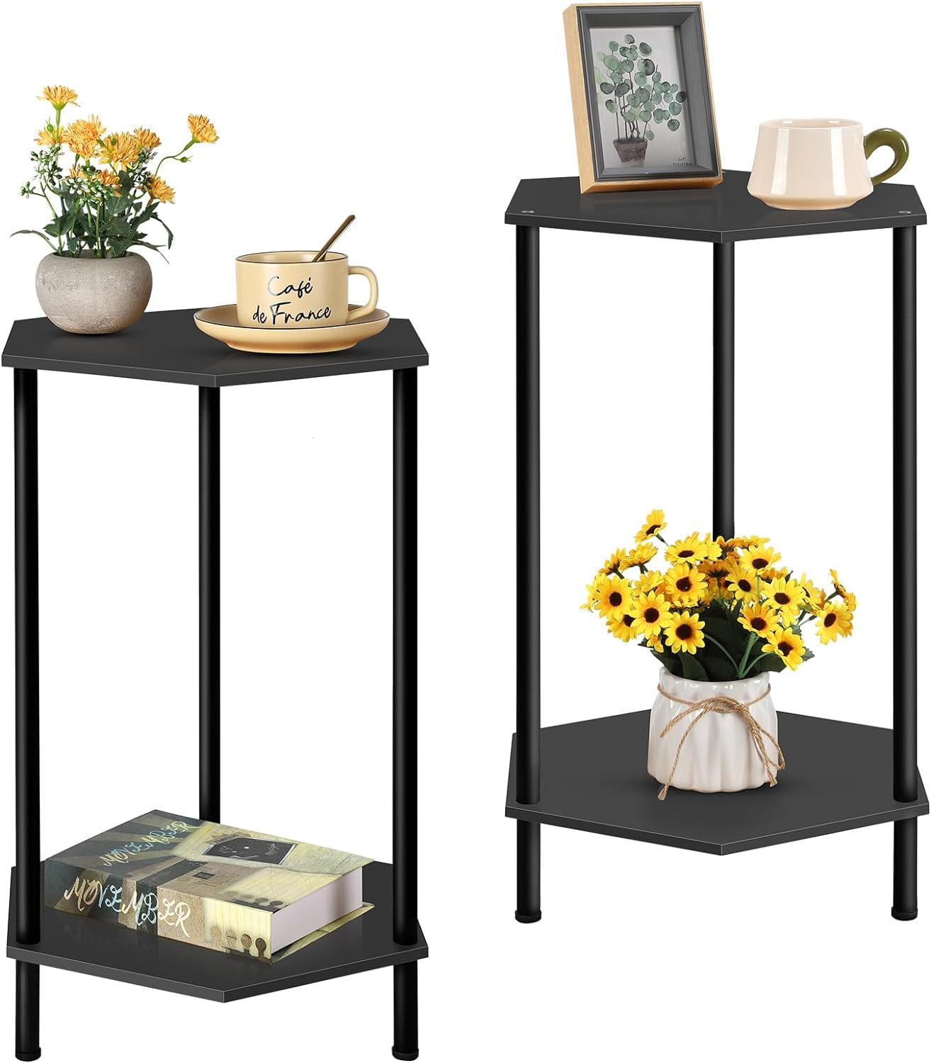 Bamboo Side Table Set of 2, Hexagon Nightstands for Bedrooms, Side ...