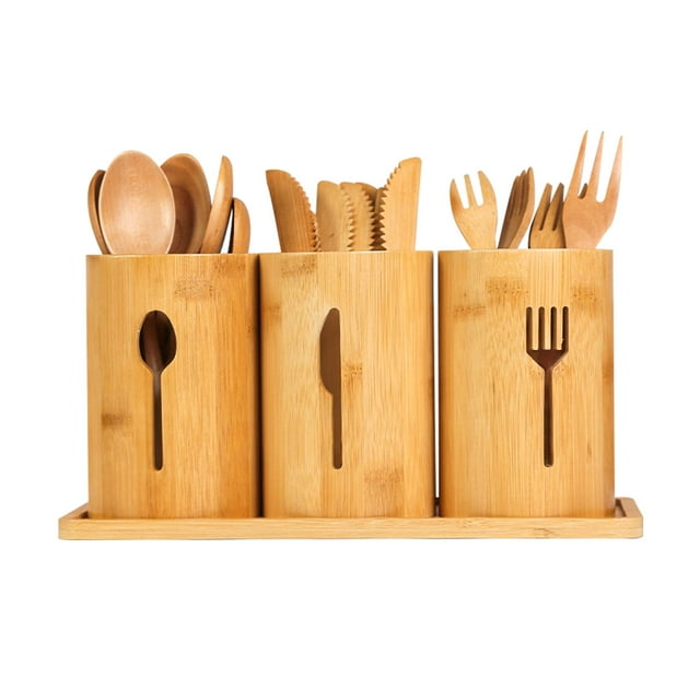 Bamboo Silverware Caddies Flatware Cutlery Holder Silverware Organizer