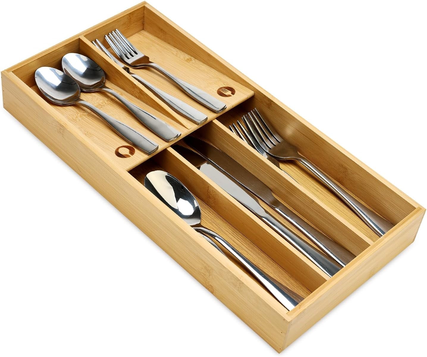 Bamboo Silverware Drawer Organizer Cutlery Tray for Drawer Wood Kitchen ...