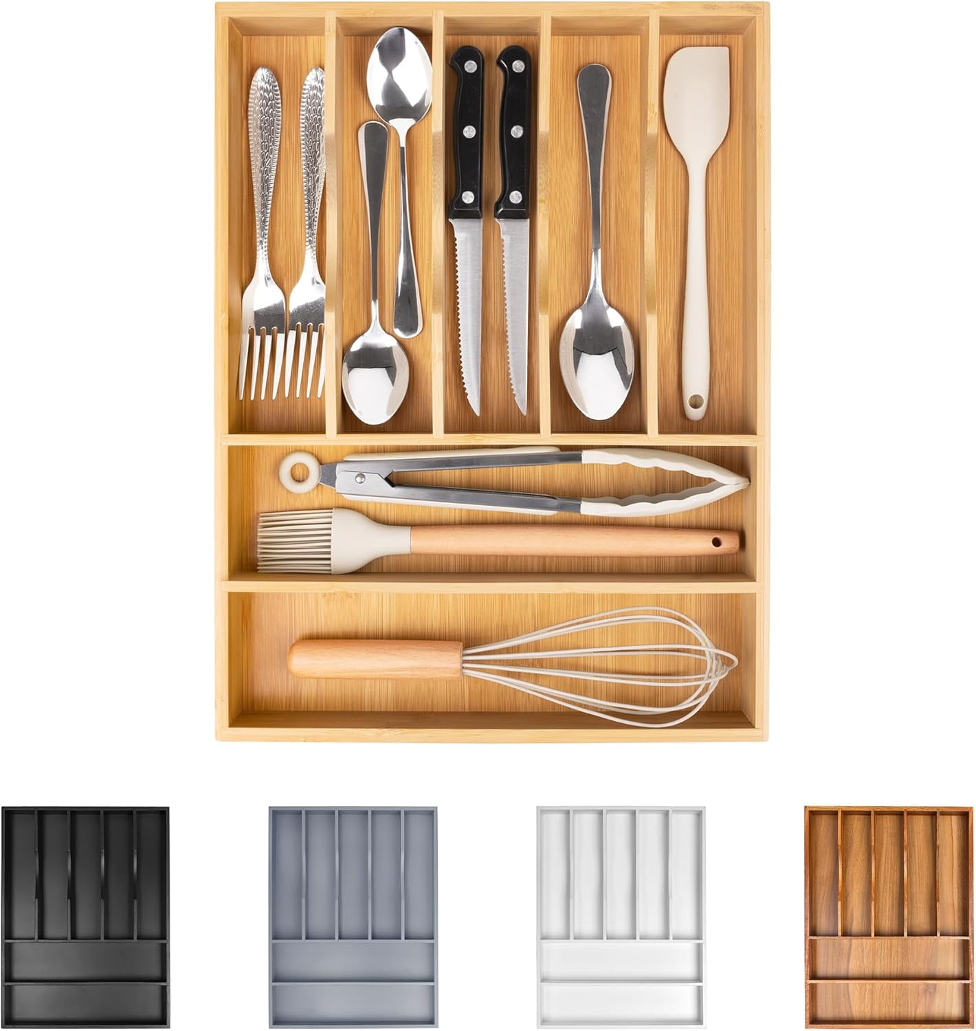 Bamboo Silverware Drawer Organizer, Kitchen Utensil Drawer Organizers ...