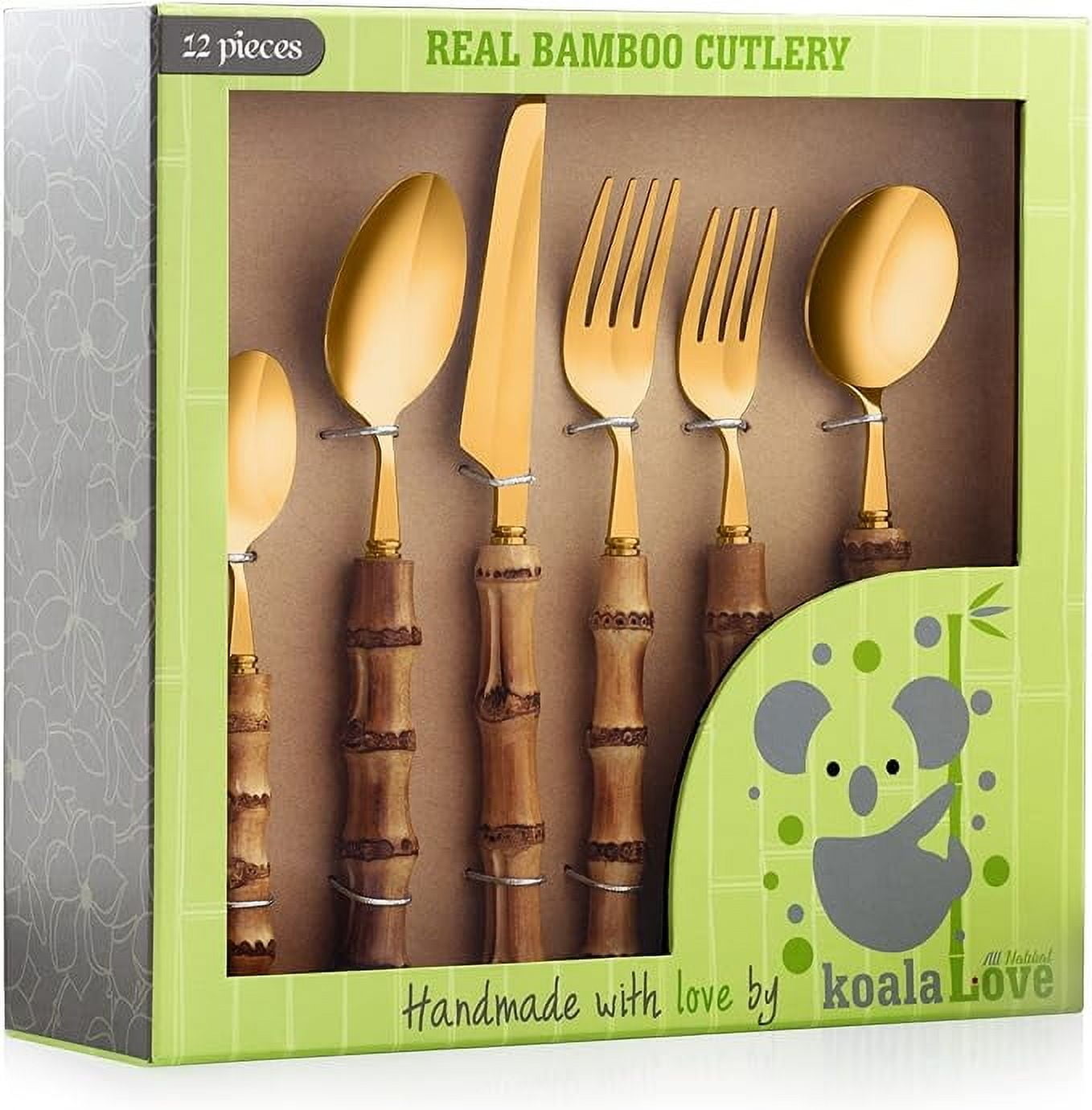 Bamboo Silverware Set Natural Bamboo Flatware Set Hand Crafted Bamboo ...