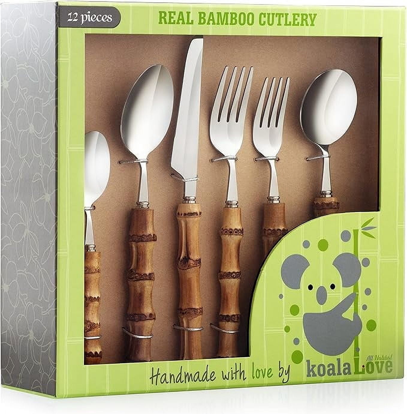 Bamboo Silverware Set Natural Bamboo Flatware Set Hand Crafted Bamboo ...