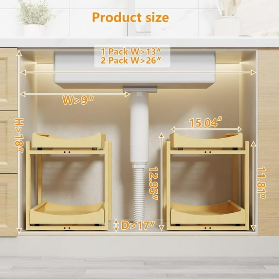 Bamboo Under Sink Organizer Adjustable Height 2 Tier Bathroom Organizer ...