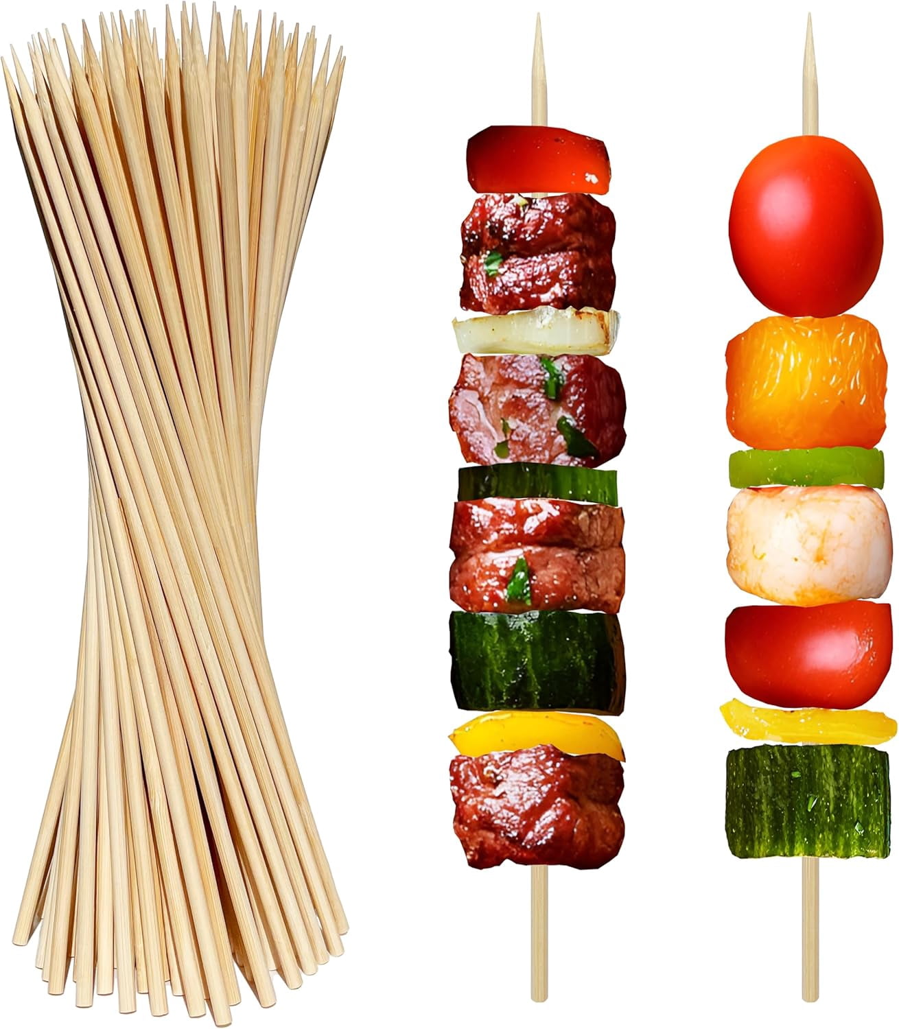 Bamboo Skewers 10 Inch Wooden Skewers Sticks for Grilling, BBQ, Shish ...