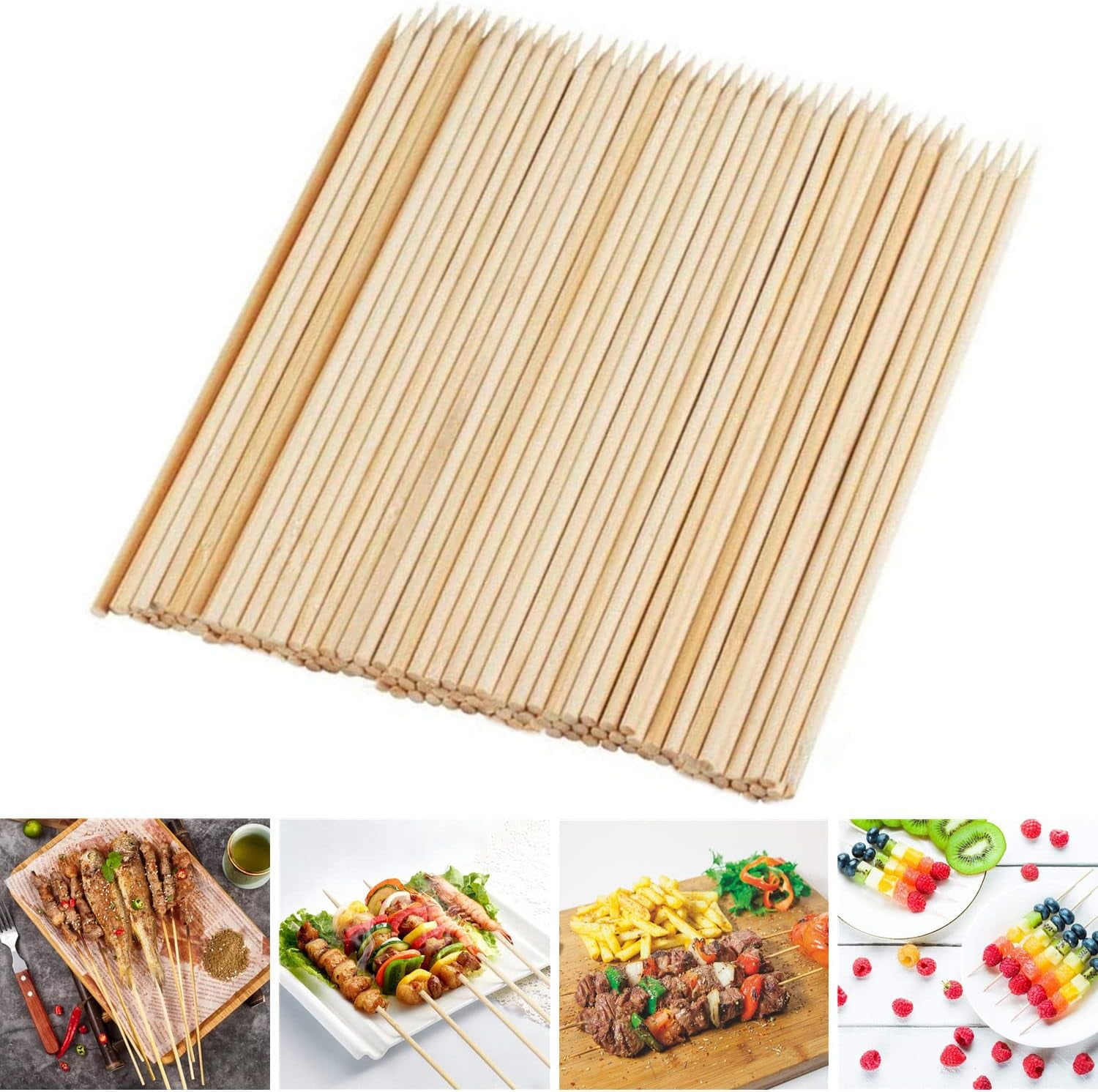 Bamboo Skewers, 8 Inch Bamboo Sticks 100pcs BBQ Kabob Skewers, Grill ...