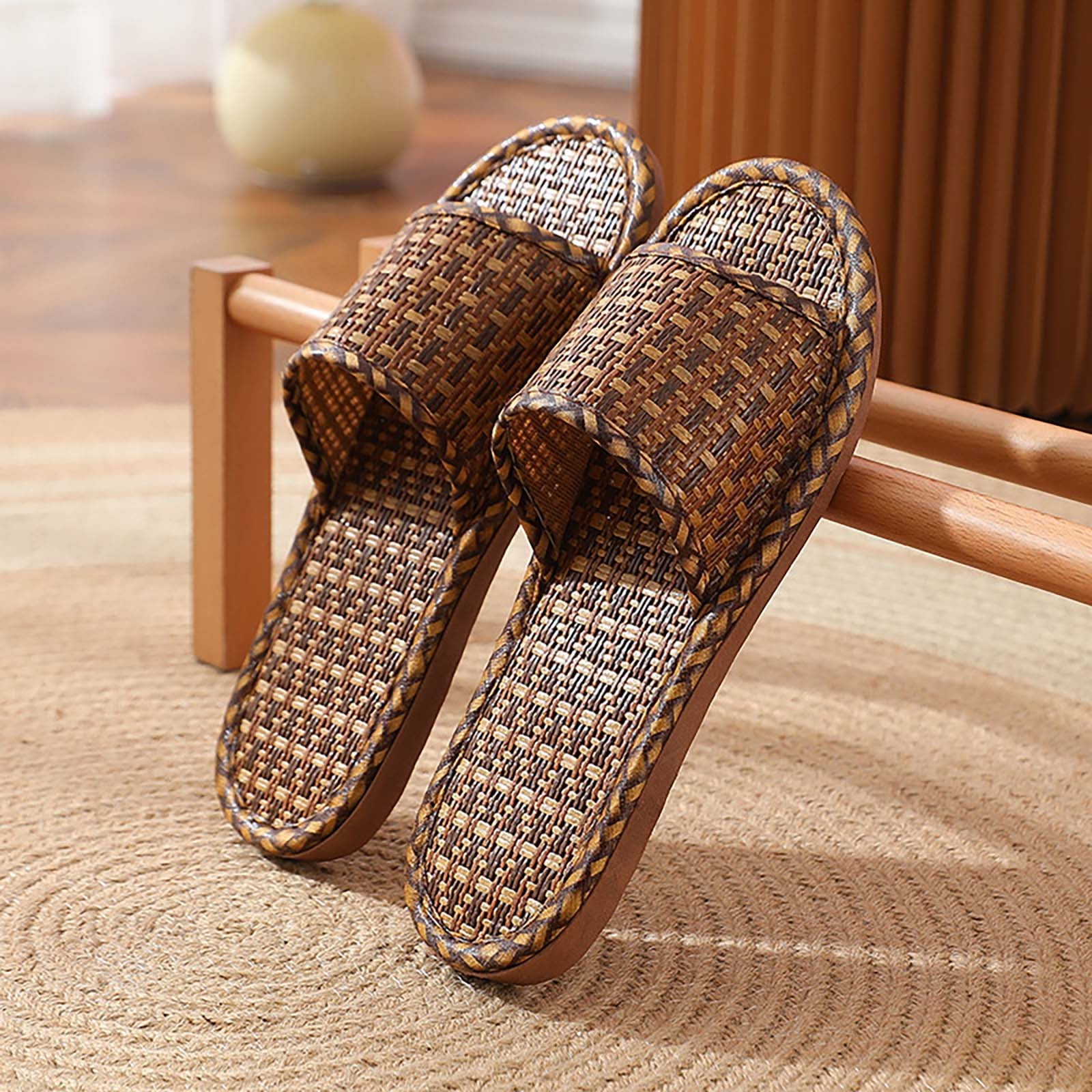 Bamboo Slippers Sandals Tatami Straw Rattan Grass Slides Non Slip ...