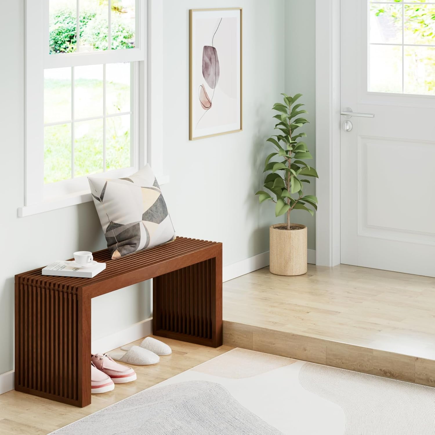 Bamboo Small Dining Bench,Farmhouse Bench for Kitchen & Living & Dining ...