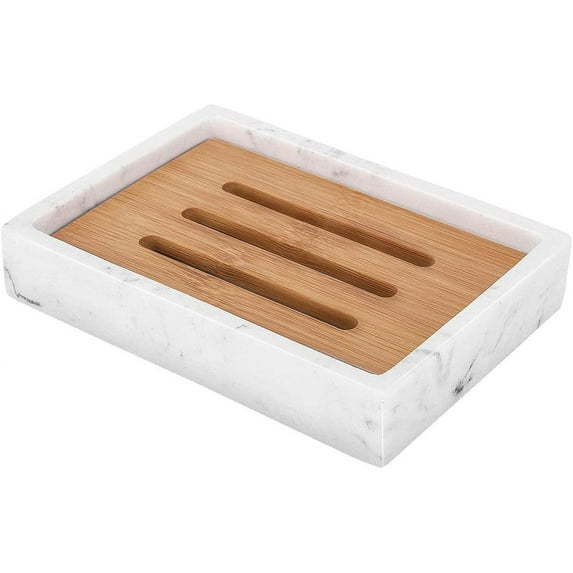 Bamboo Soap Dish, Resin Soap Holder with Drainage, Wooden Soap Dish for ...