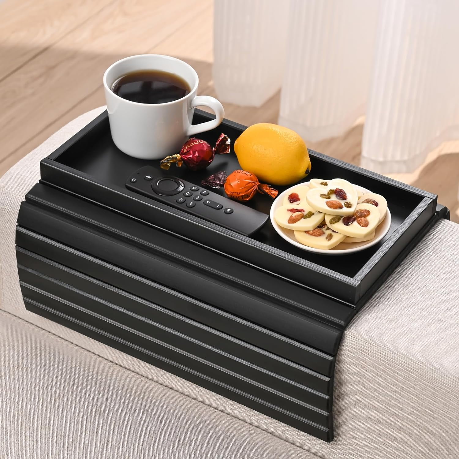 Bamboo Sofa Arm Tray, Anti-Dropping Couch Arm Tray, Foldable Sofa ...