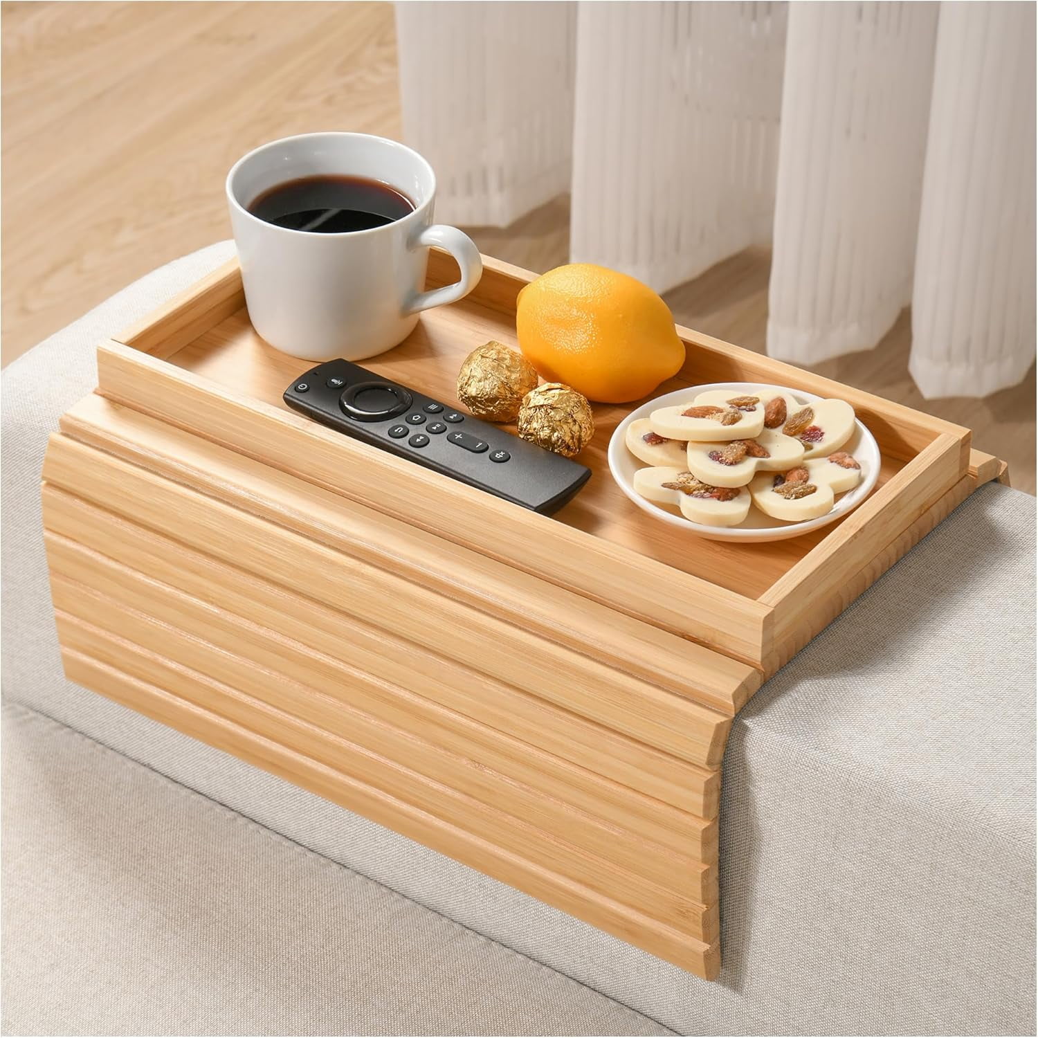 Bamboo Sofa Arm Tray Sofa Armrest Tray Table for Couch Anti-Slip Arm ...
