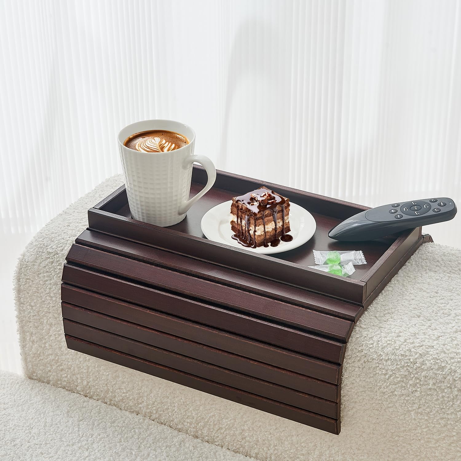 Bamboo Sofa Arm Tray Table, Foldable Anti Falling Sofa Armrest Tray ...