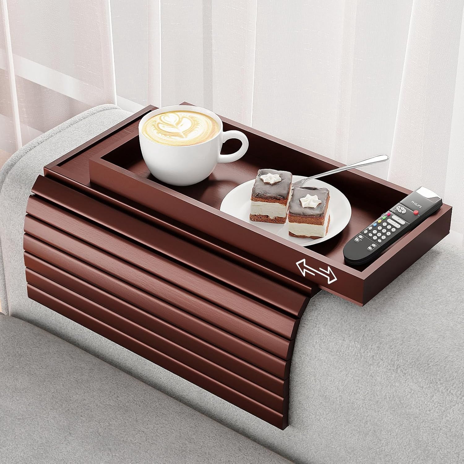 Bamboo Sofa Armrest Tray Table for Couch - 2-in-1 Foldable Couch Arm ...