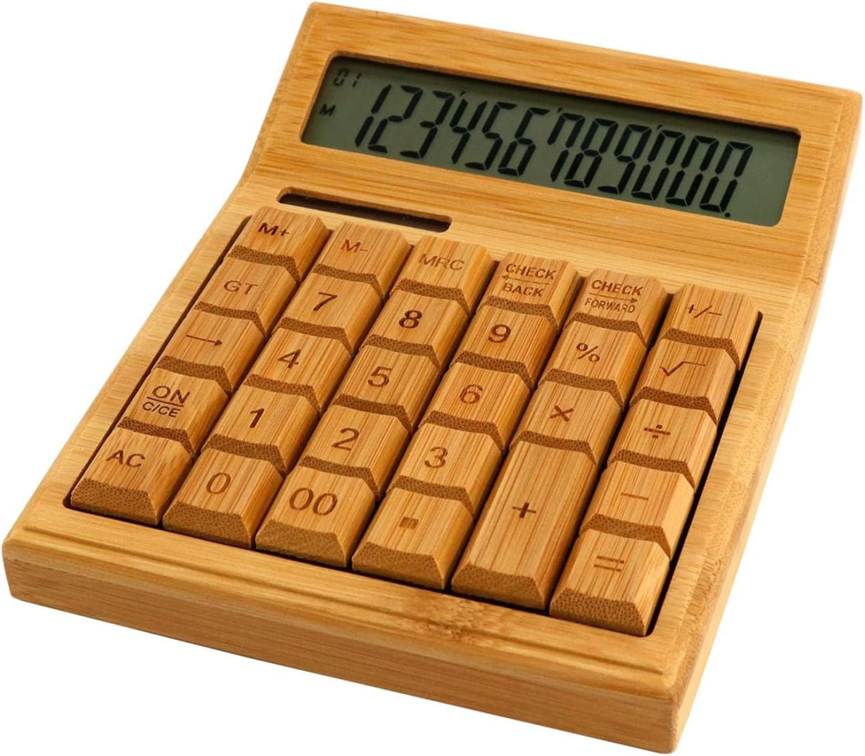 Bamboo Solar Powered Calculator with 12 Digit LCD Display, Power Supply ...