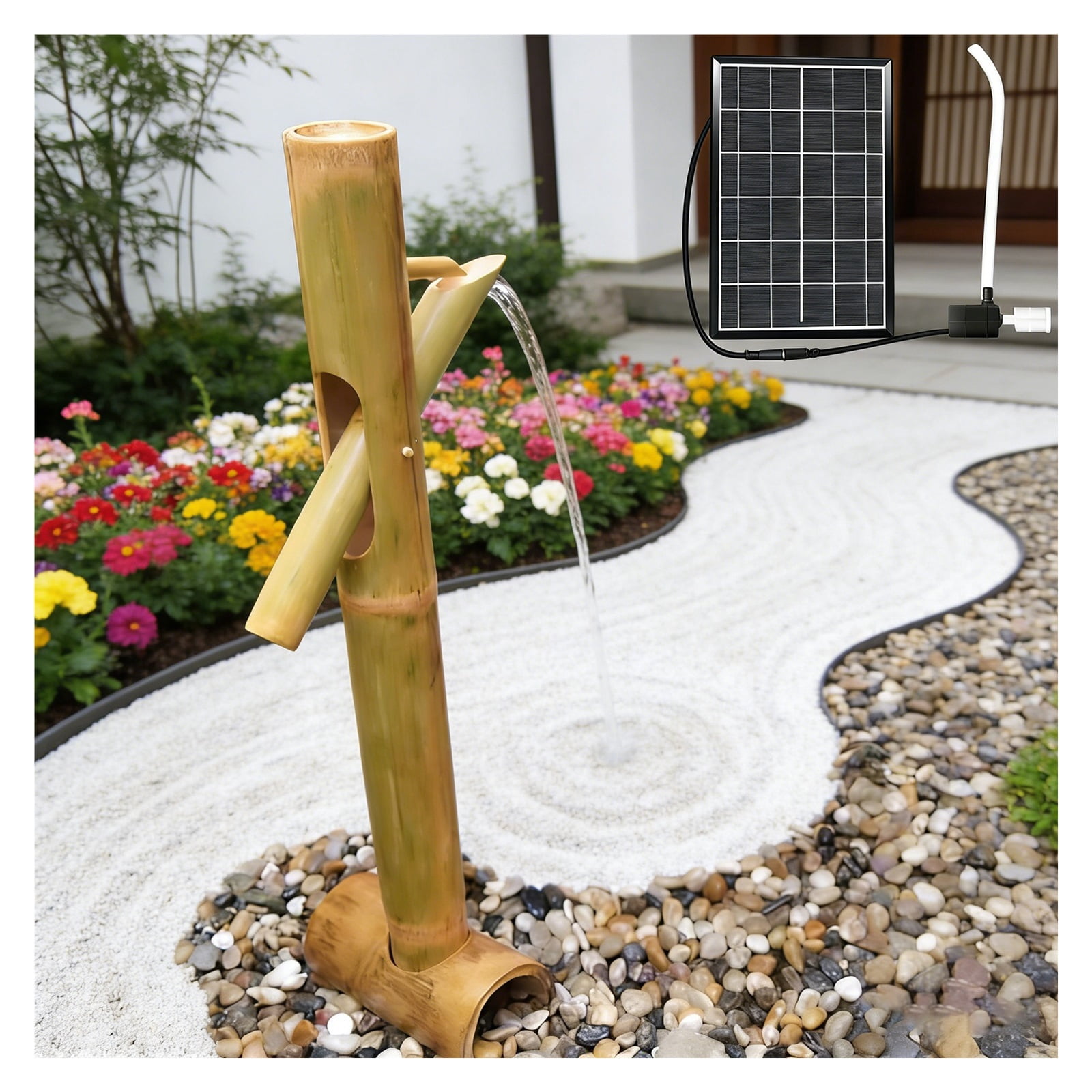Bamboo Solar Water Fountain Kit with Pump, 6W Solar Panel, Water Filter ...
